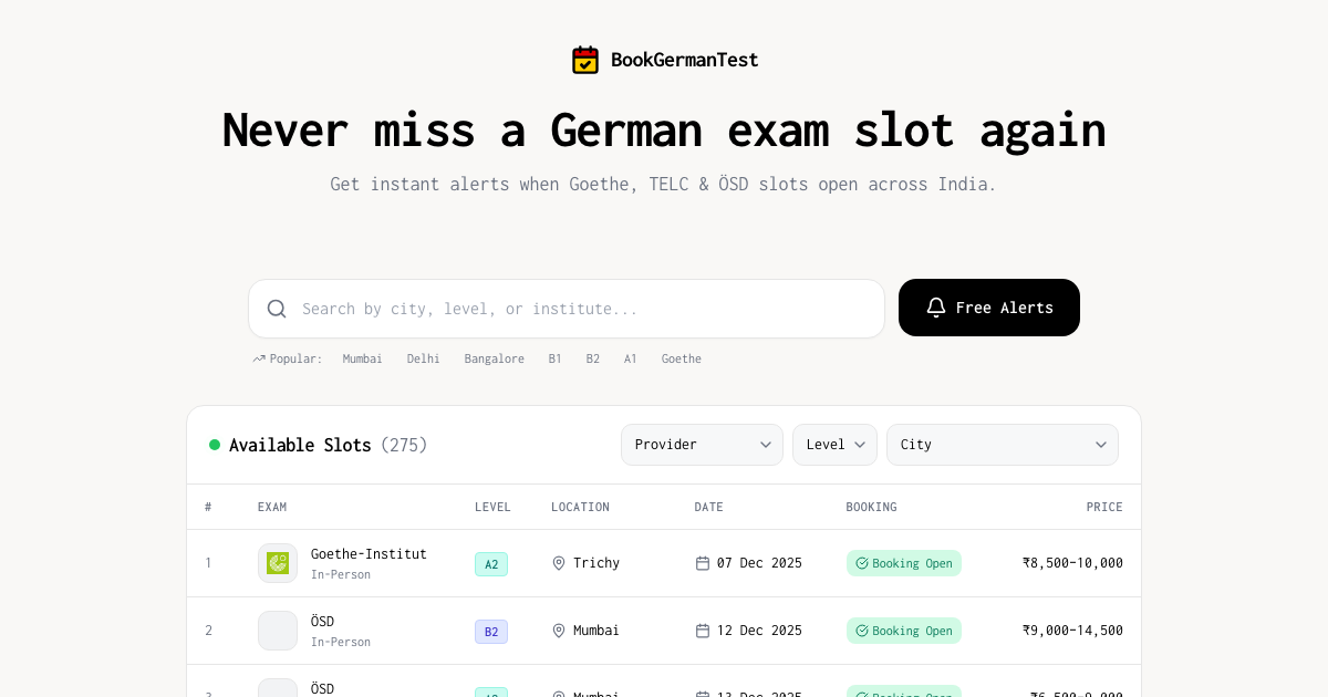 BookGermanTest - German Exam Slots Worldwide